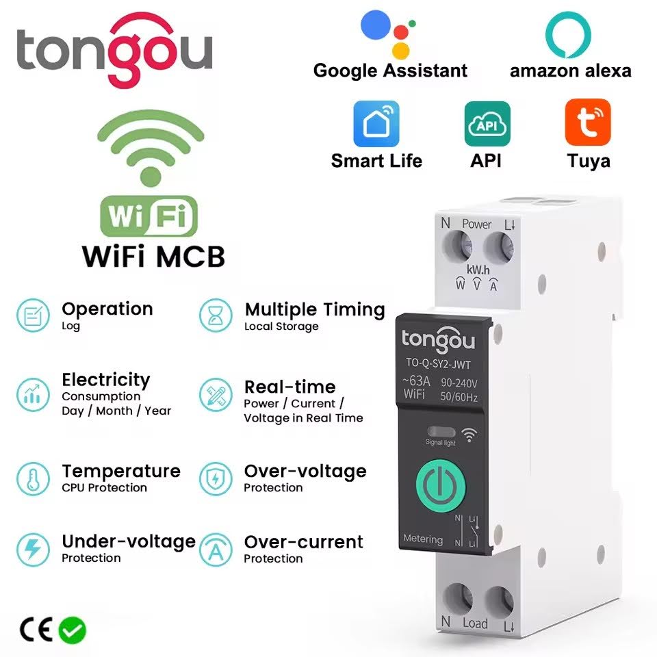 TONGOU Smart WiFi MCB Circuit Breaker with Power Metering ,Wireless ...